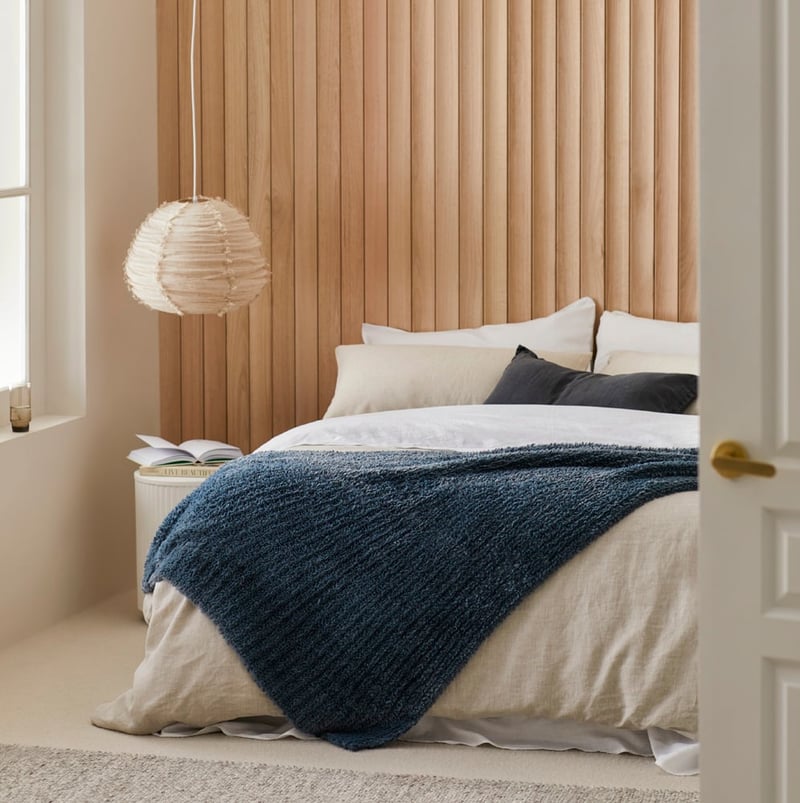 Munich Blue Stone Feather Yarn Throw | Adairs
