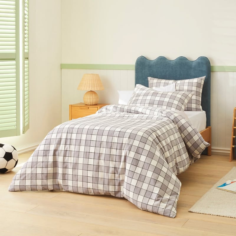 Adairs Kids - Carter Grey Check Quilt Cover Set | Adairs