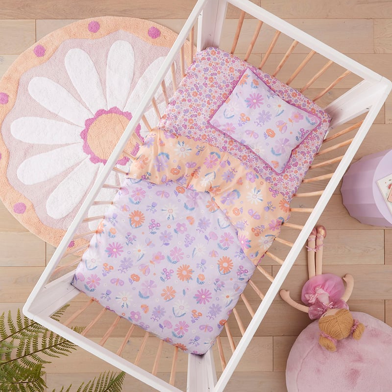 Adairs Kids - Marni Floral Butterscotch Cot Quilt Cover Set | Adairs