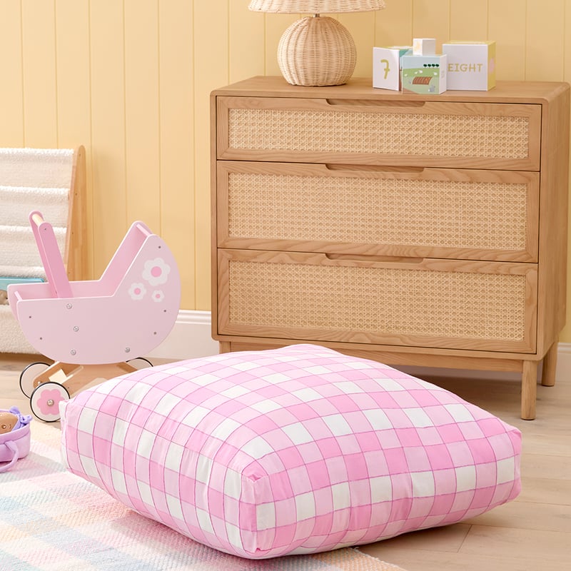 Adairs Kids - Carter Check Pink Floor Cushion | Adairs