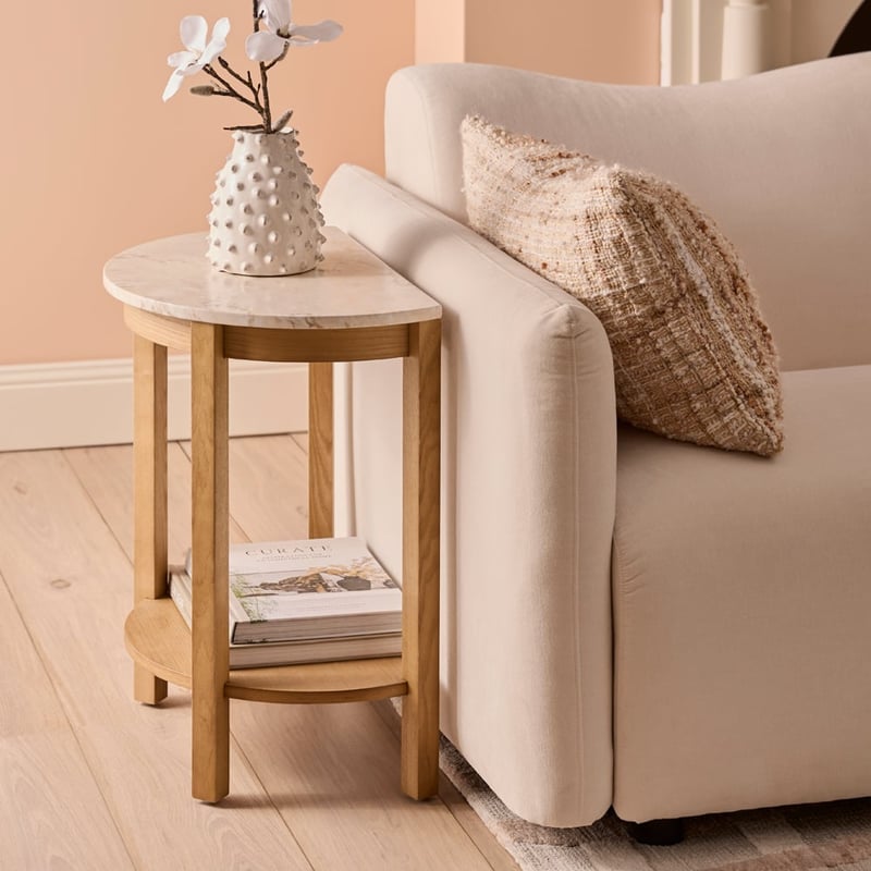 Norbury Faux Travertine & Natural Bedside Table | Adairs