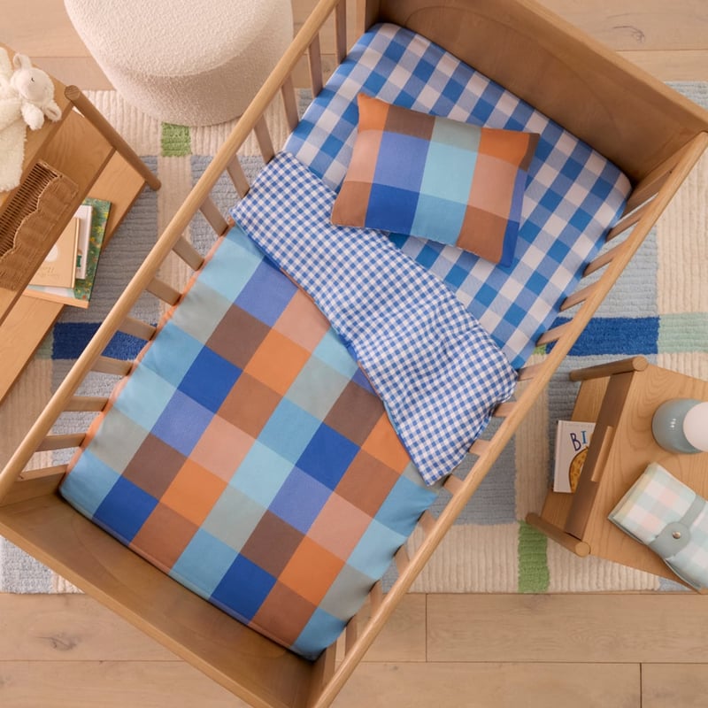 Adairs Kids - Parker Check Blue Flannelette Cot Quilt Cover Set | Adairs