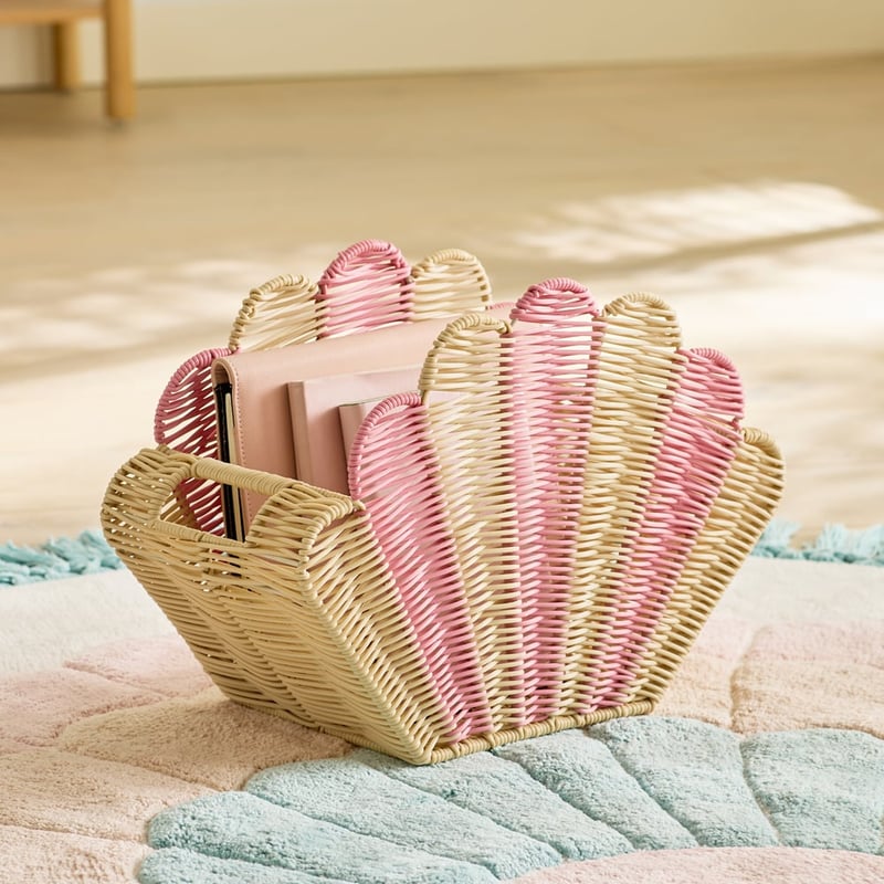 Adairs Kids - Scallop Shell Pink & Natural Storage Basket | Adairs