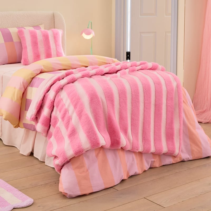 Adairs Kids - Recycled Faux Fur Pink Stripe Throw | Adairs