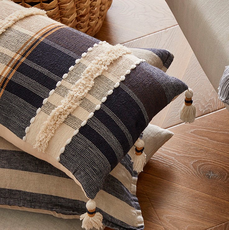 Connecticut Blue Check Cushion | Adairs