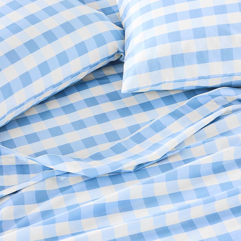 Printed Sky Blue Gingham Sheet Set Adairs