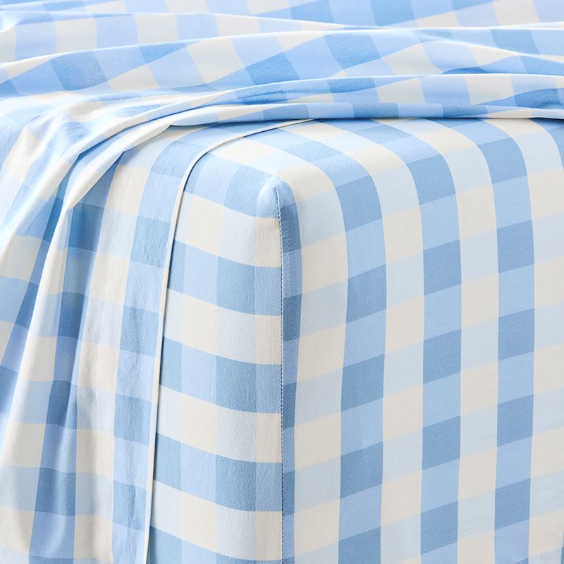 Printed Sky Blue Gingham Sheet Set Adairs