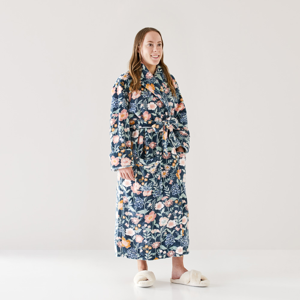 Printed Ultra Soft Indigo Multi Meadow Robe | Adairs