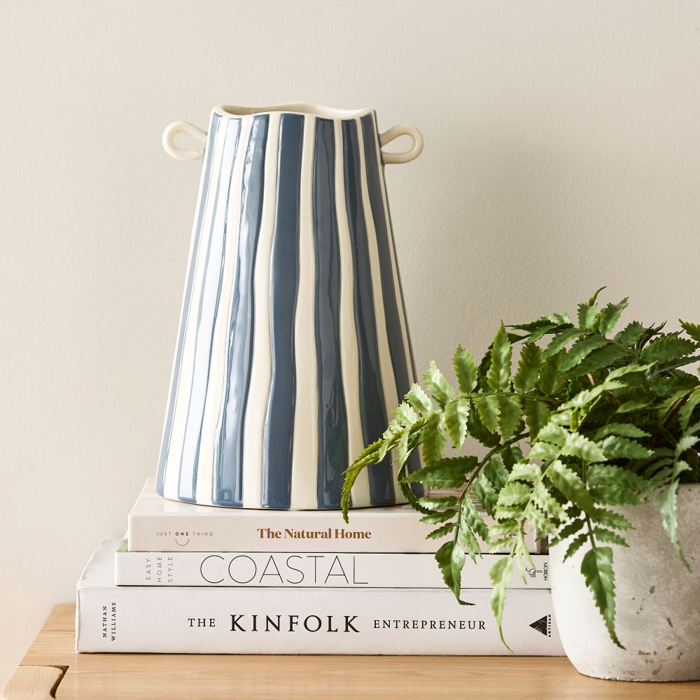Lyon Steel Blue Stripe Vase | Adairs