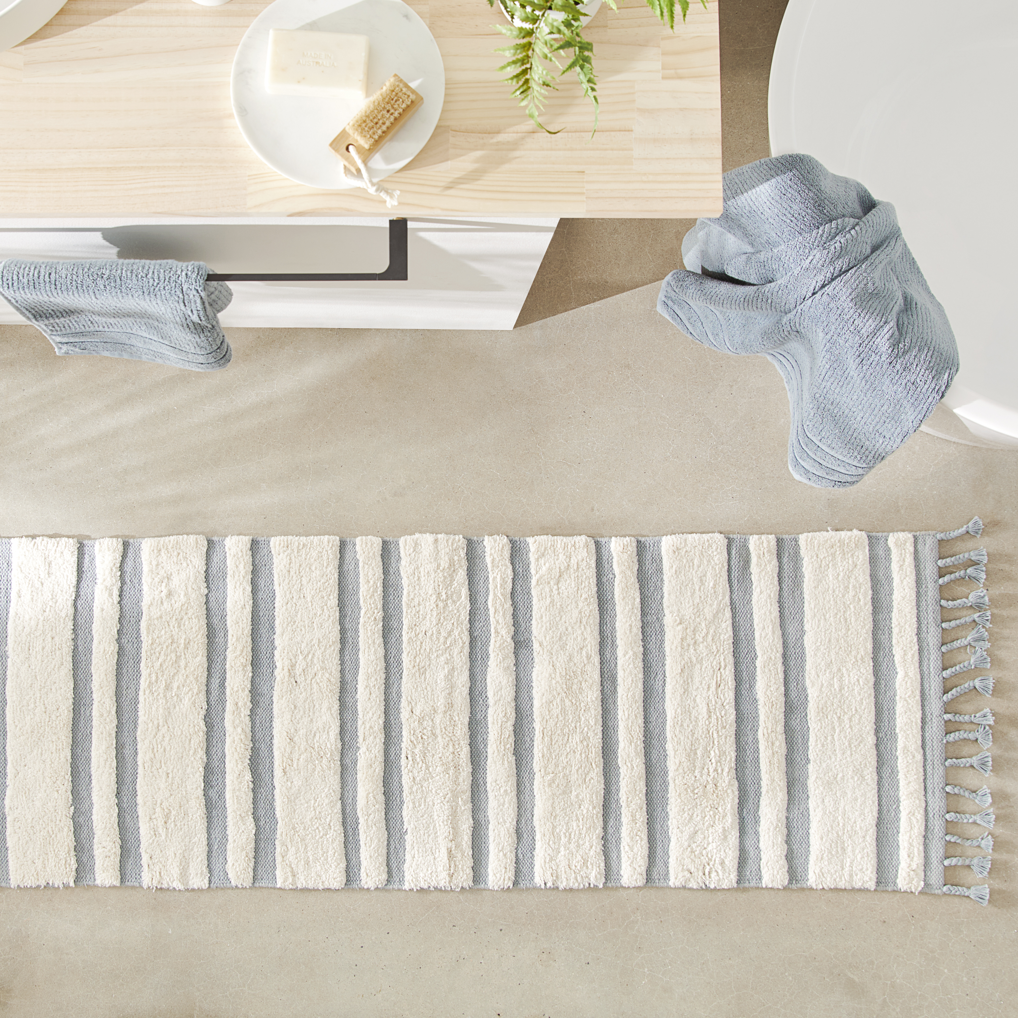 Riviera Sea Blue Multi Stripe Bath Runner | Adairs