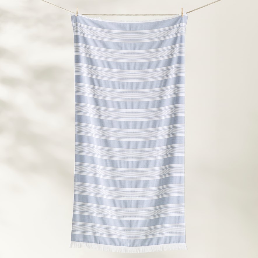 European Turkish Antalya Soft Blue Stripe Beach Towel | Adairs