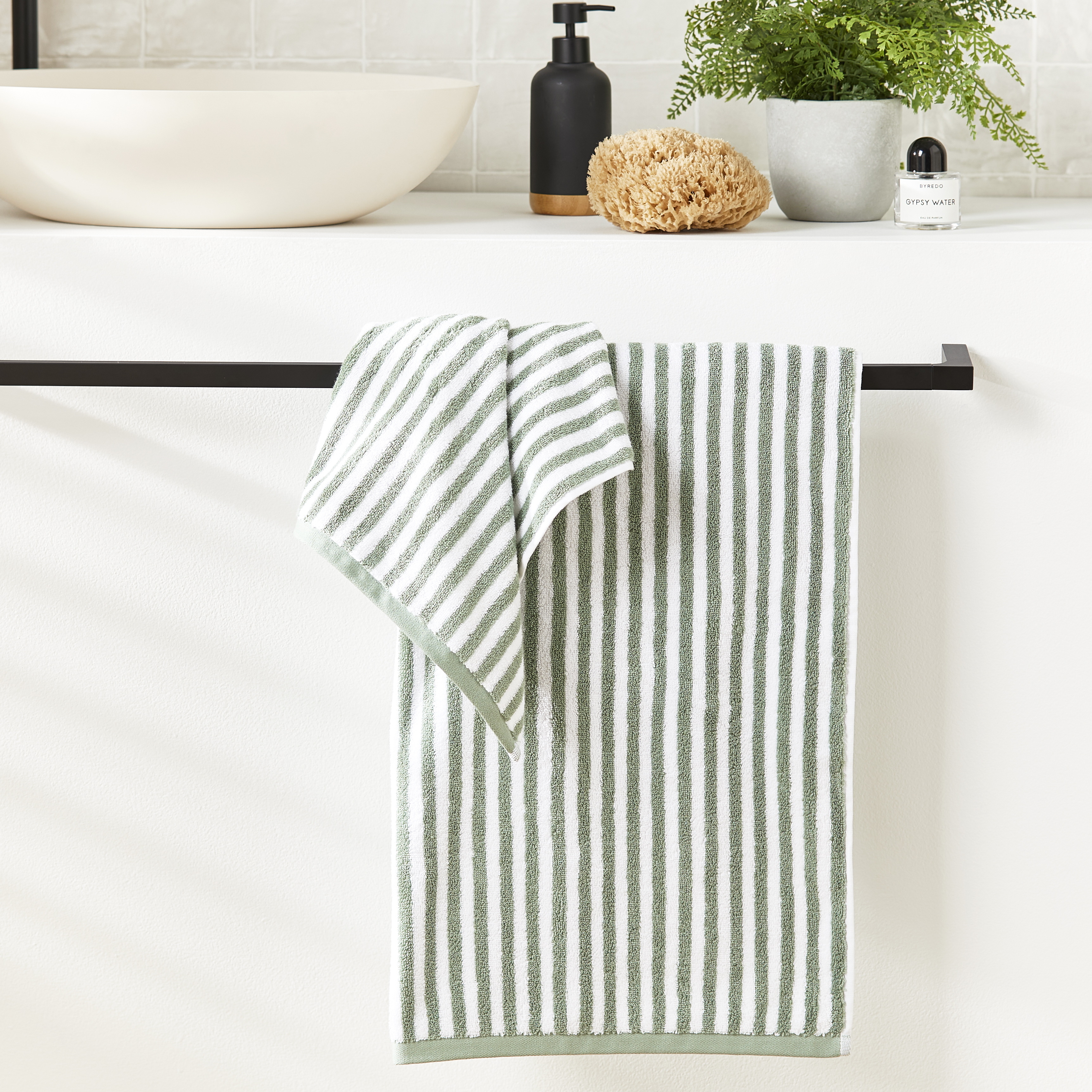 Capri Stripe Eucalyptus & White Towel Range | Adairs