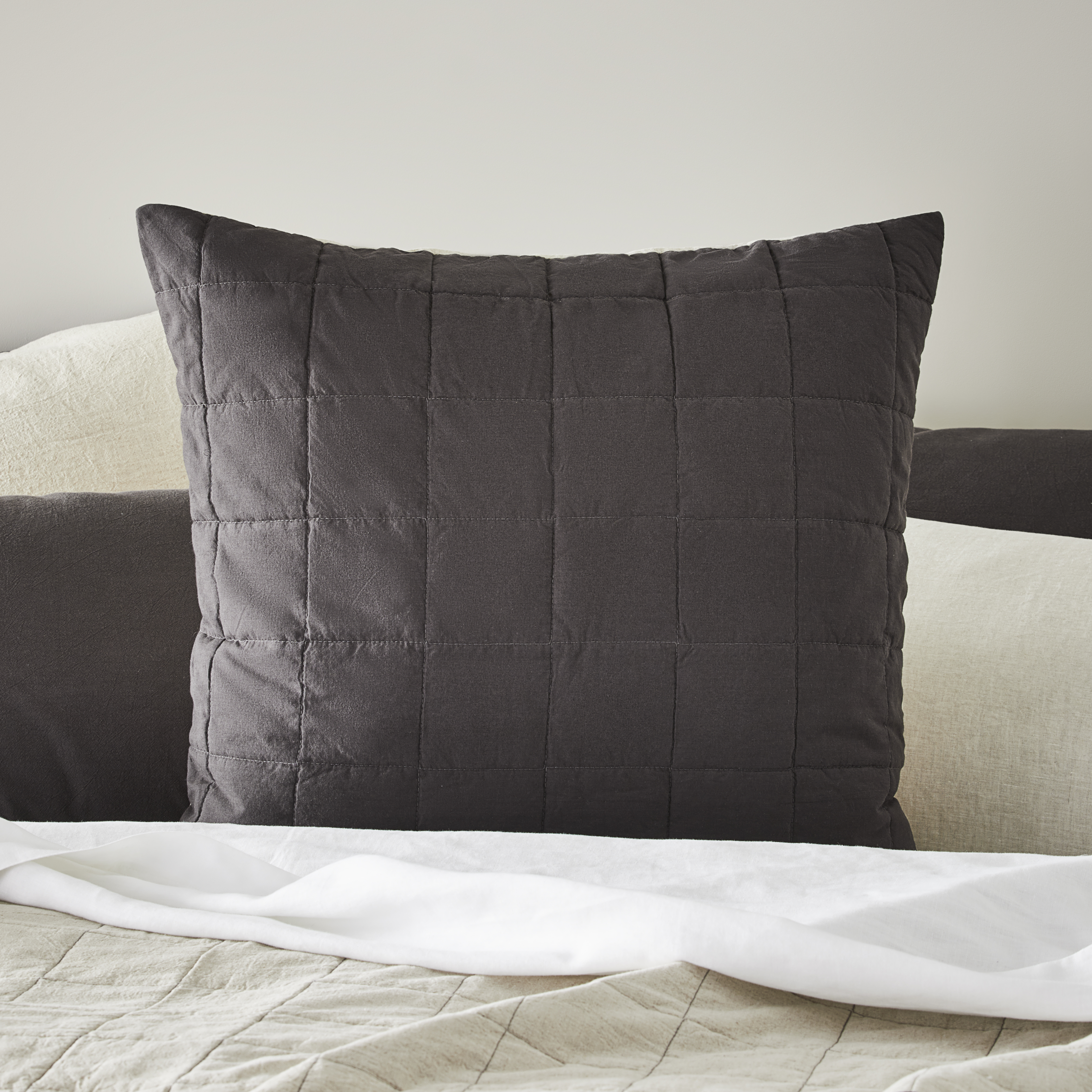 Olsen Natural & Coal Linen Cotton Coverlet | Adairs
