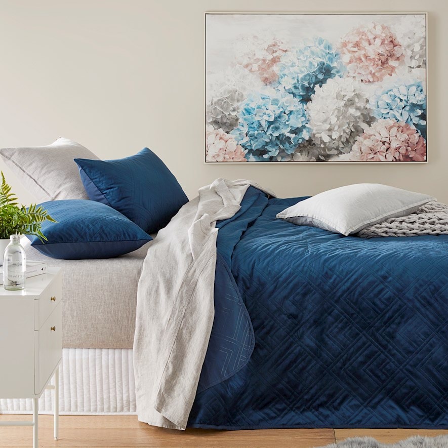 Zayn Navy Velvet Coverlet Set + Separates | Adairs