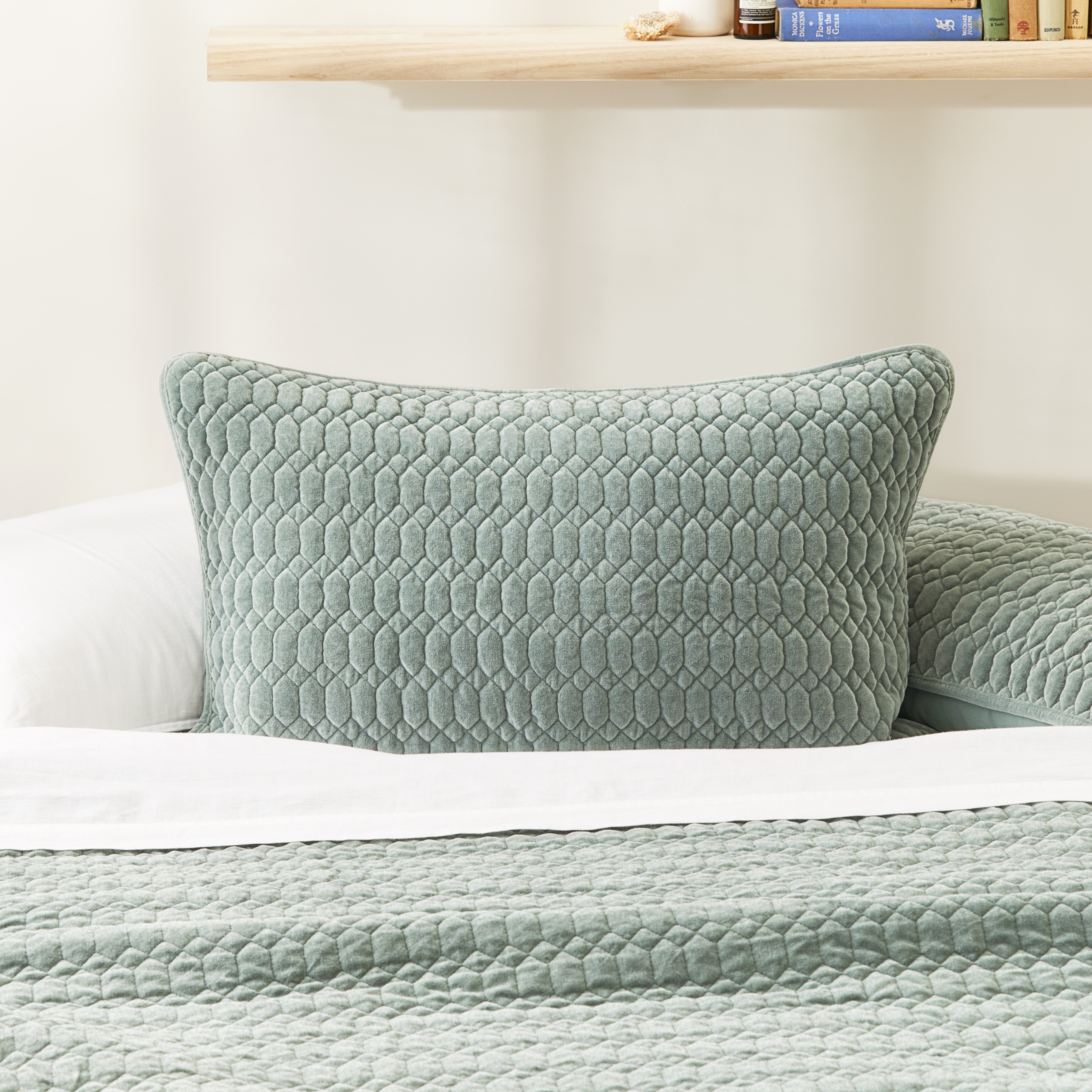 Milan Lily Pad Velvet Quilted Pillowcases | Adairs