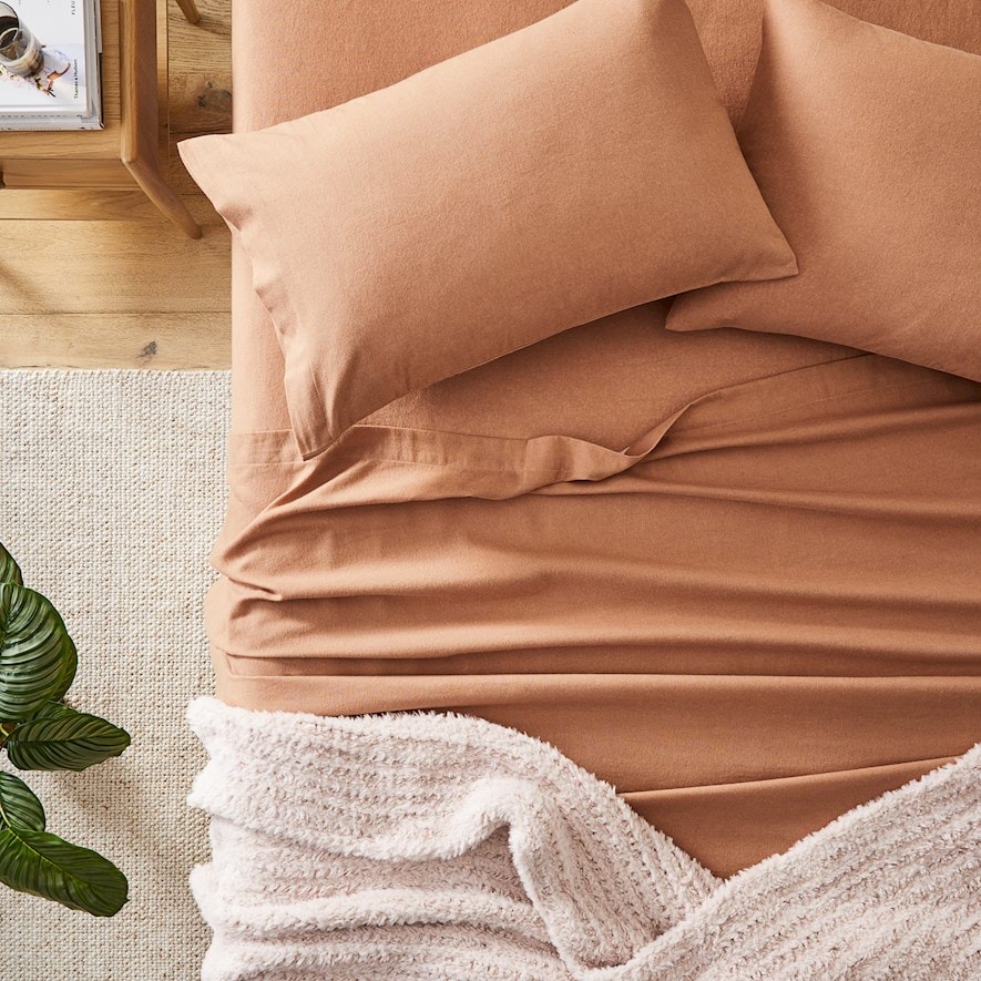Plain Dyed Clay Flannelette Sheet Set | Adairs