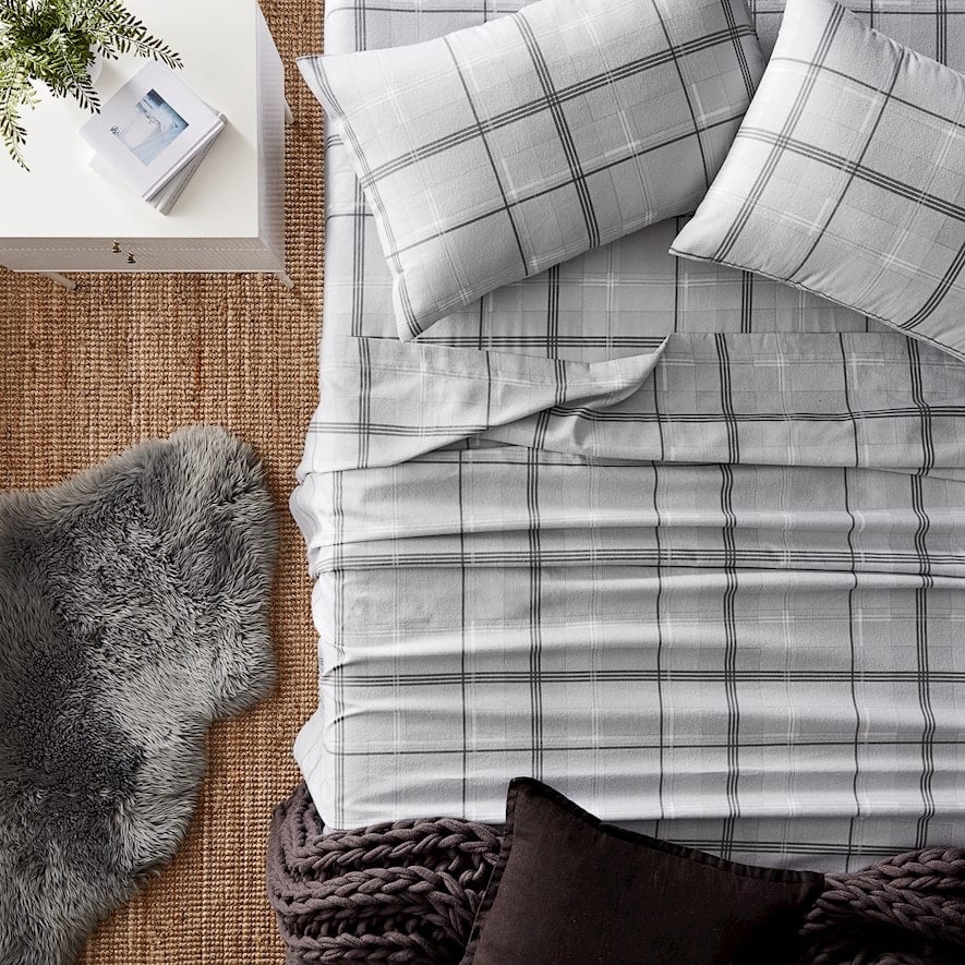 Printed Flannelette Grey Check Sheet Set | Adairs