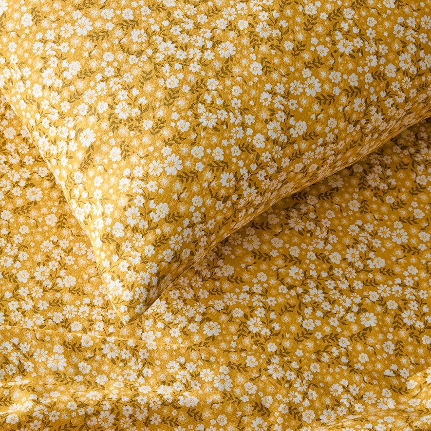 Printed Flannelette Mustard Floral Sheet Set | Adairs