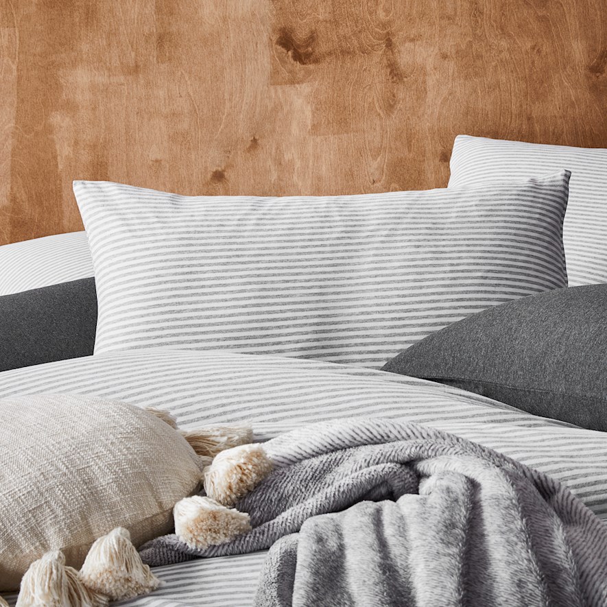 Ultra Soft Jersey Grey Stripe Pillowcase | Adairs