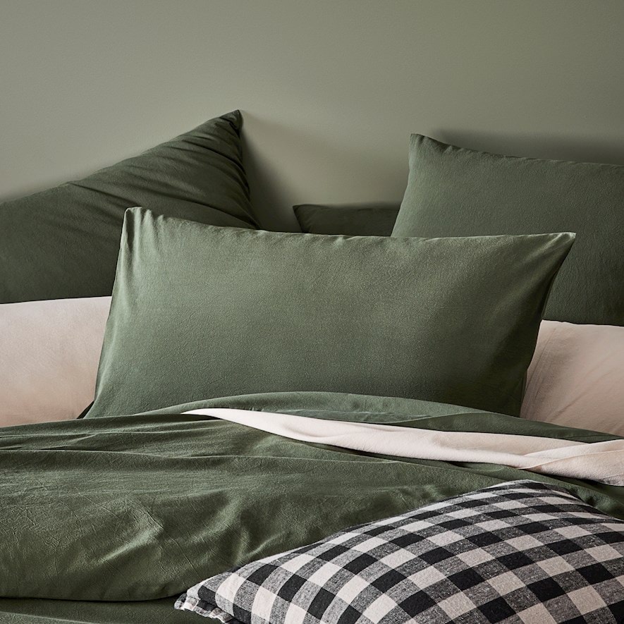 Stonewashed Cotton Basil Pillowcase | Adairs