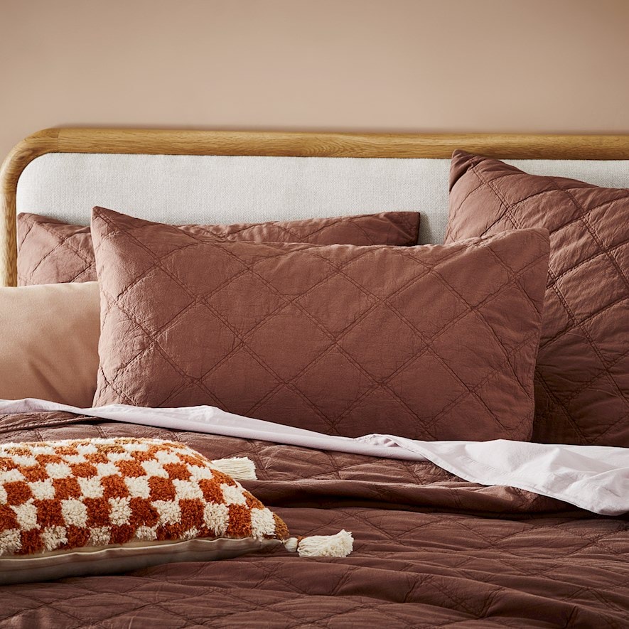 Home Republic - Stonewashed Cotton Mahogany Quilted Pillowcase | Adairs