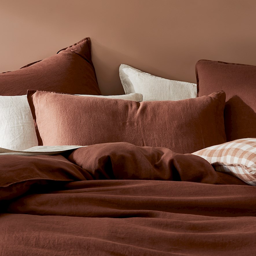 Home Republic - Vintage Washed Linen Pecan Brown Pillowcases | Adairs
