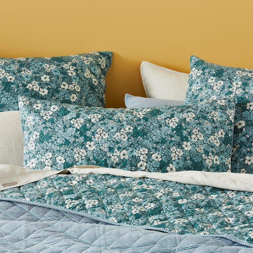 Cypress Bloom Green Quilted Pillowcases | Adairs