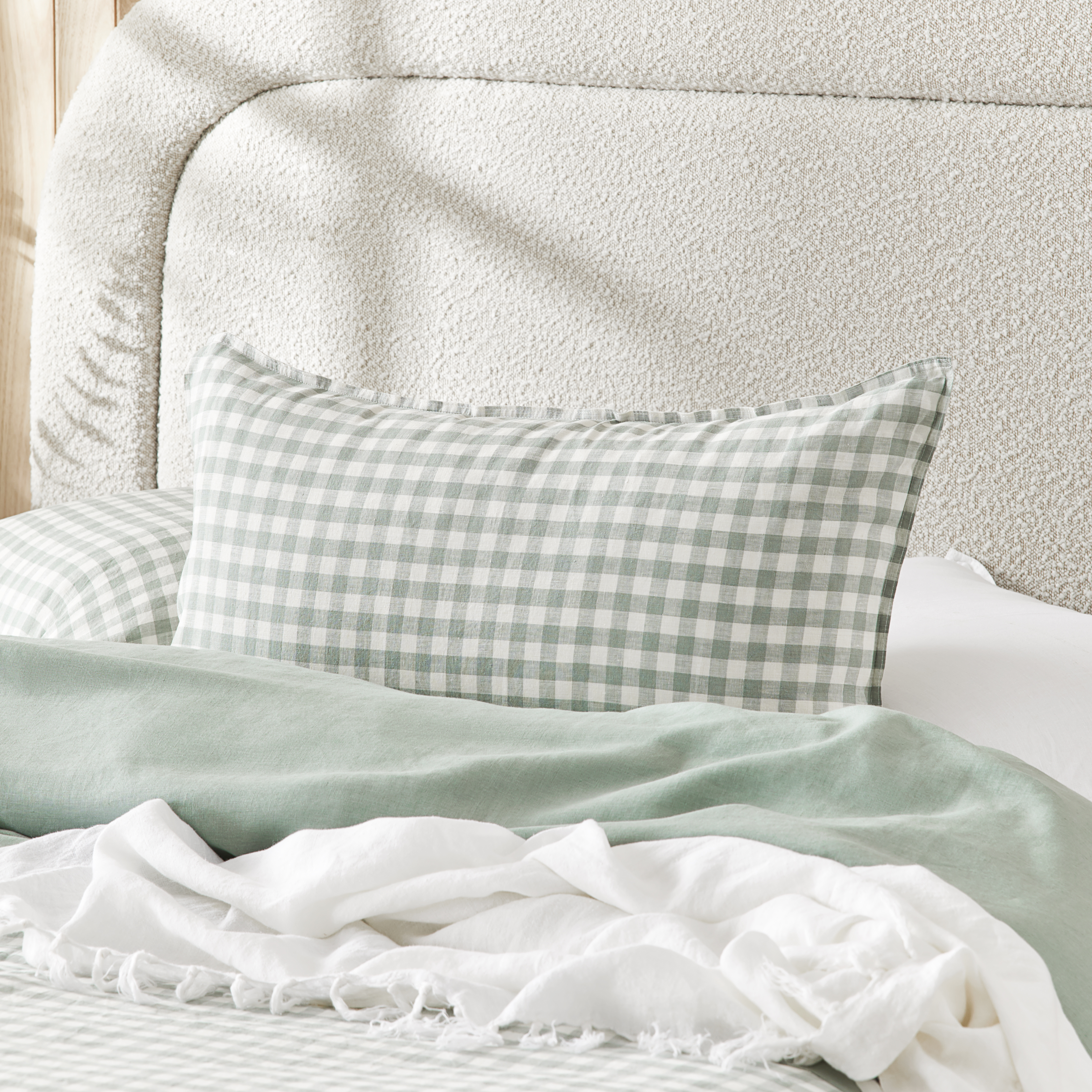 Vintage Washed Linen Eucalyptus Check Pillowcases | Adairs