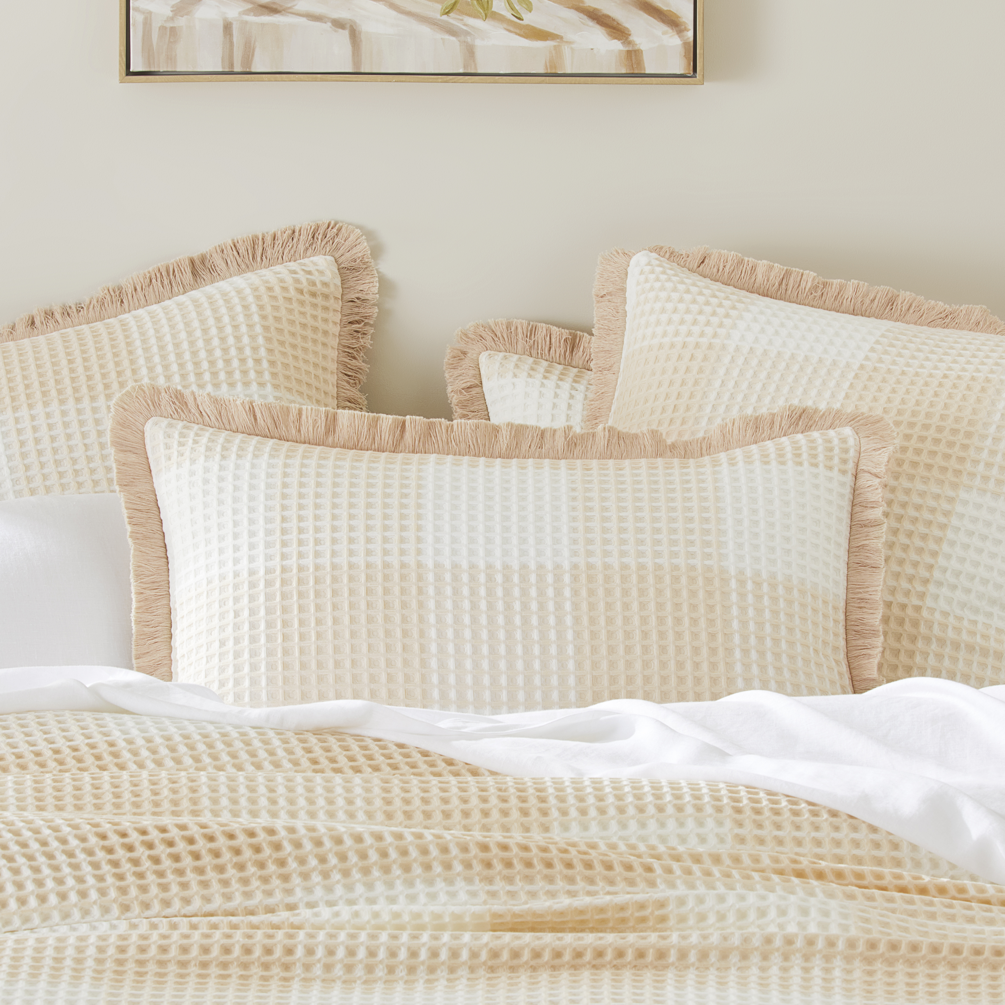 Harlem Waffle Check Pink Sand Pillowcases | Adairs