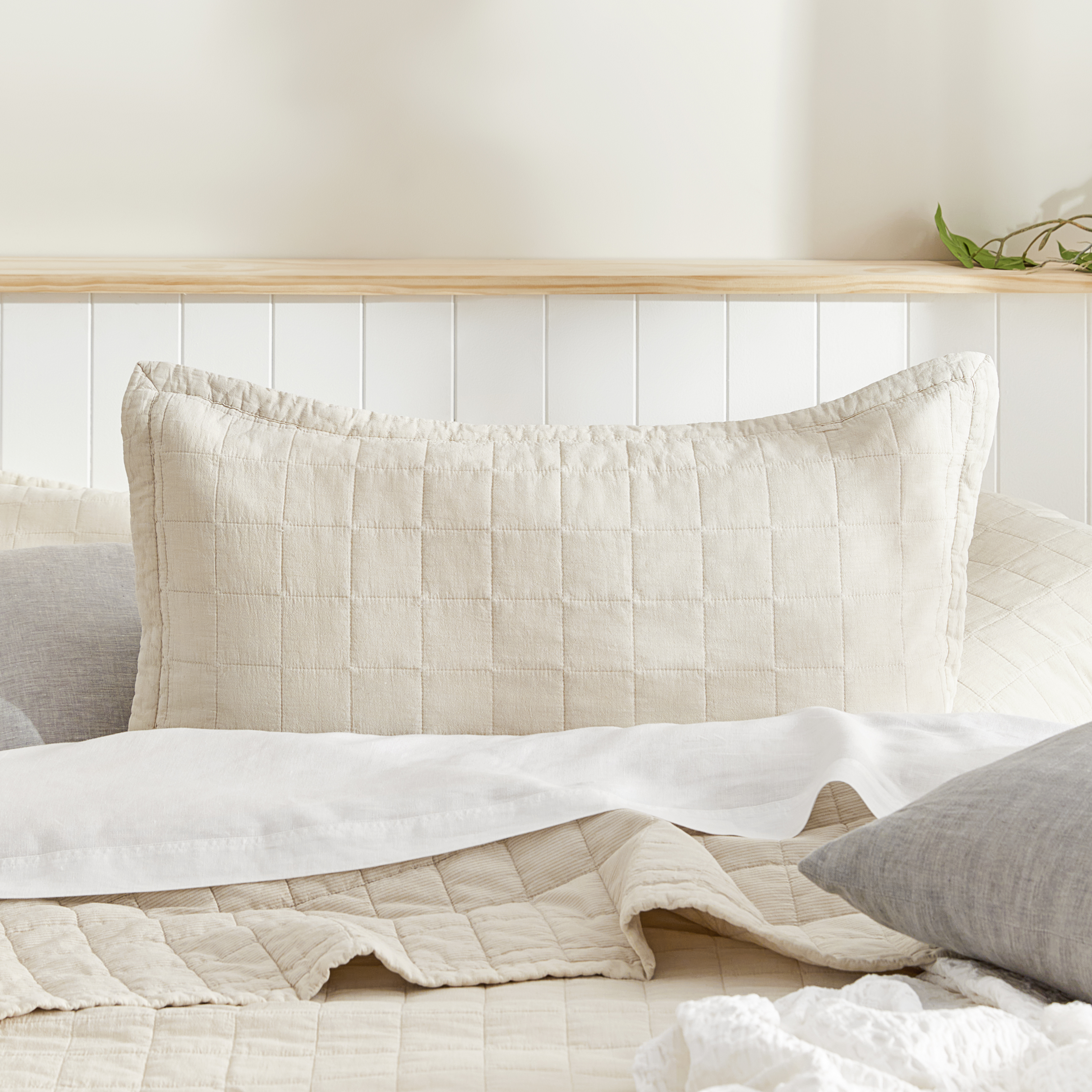 Mosman Quilted Sand Stripe Pillowcases | Bedroom | Adairs