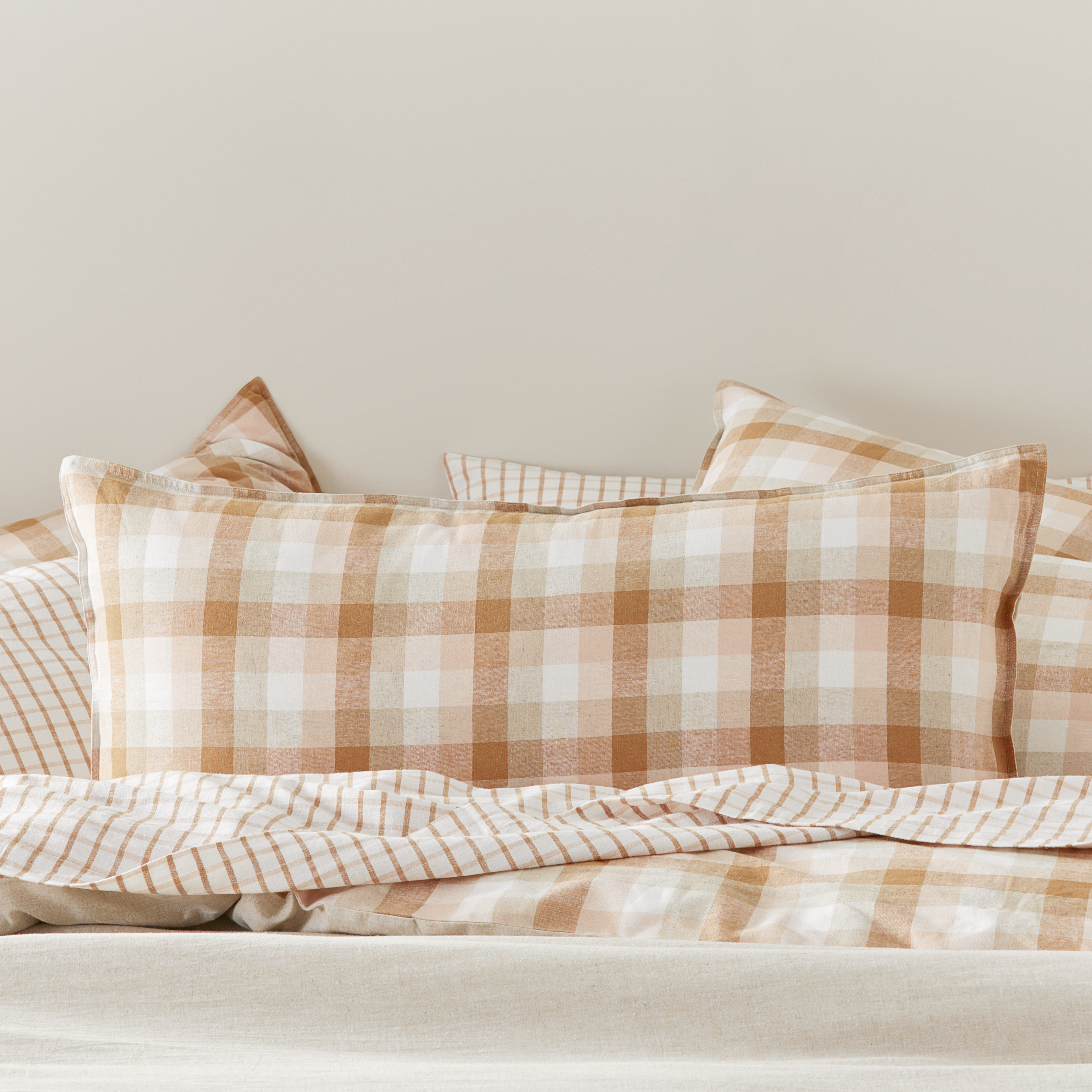 Vintage Washed Linen Cotton Earth Check Pillowcases | Adairs