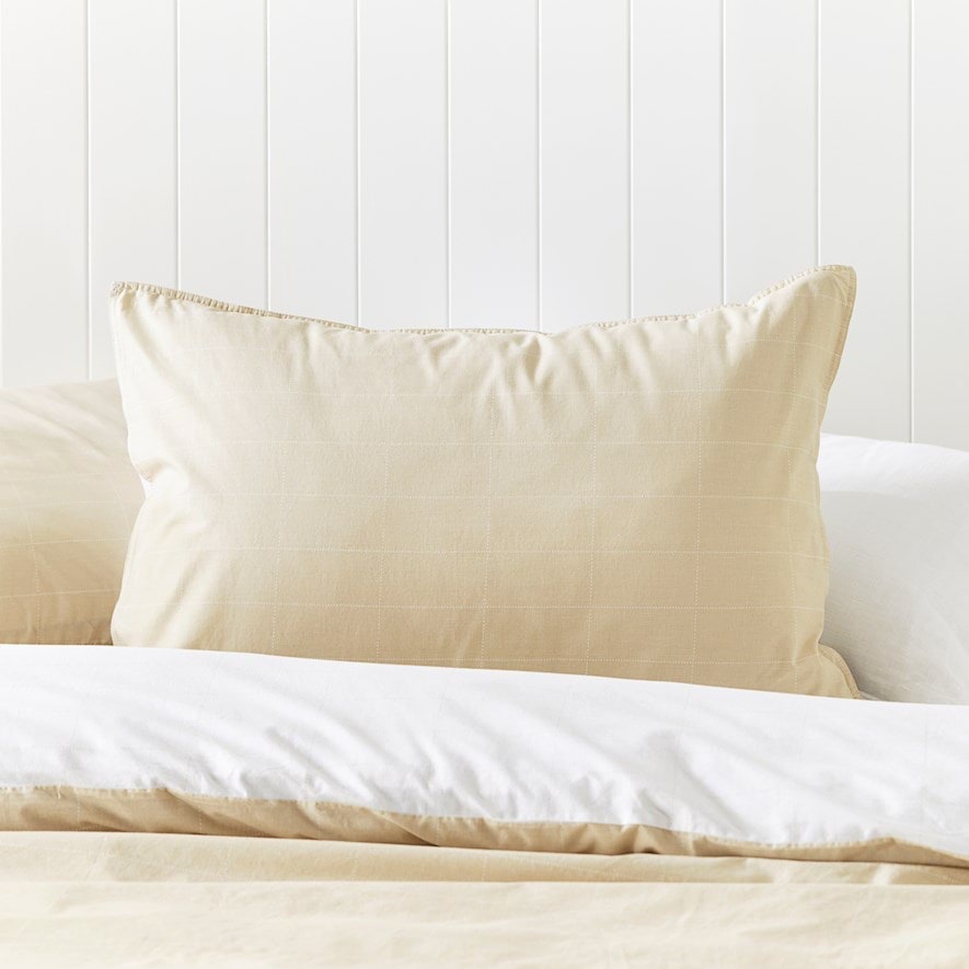 Stonewashed Cotton Sand Sketched Brick Pillowcases | Adairs