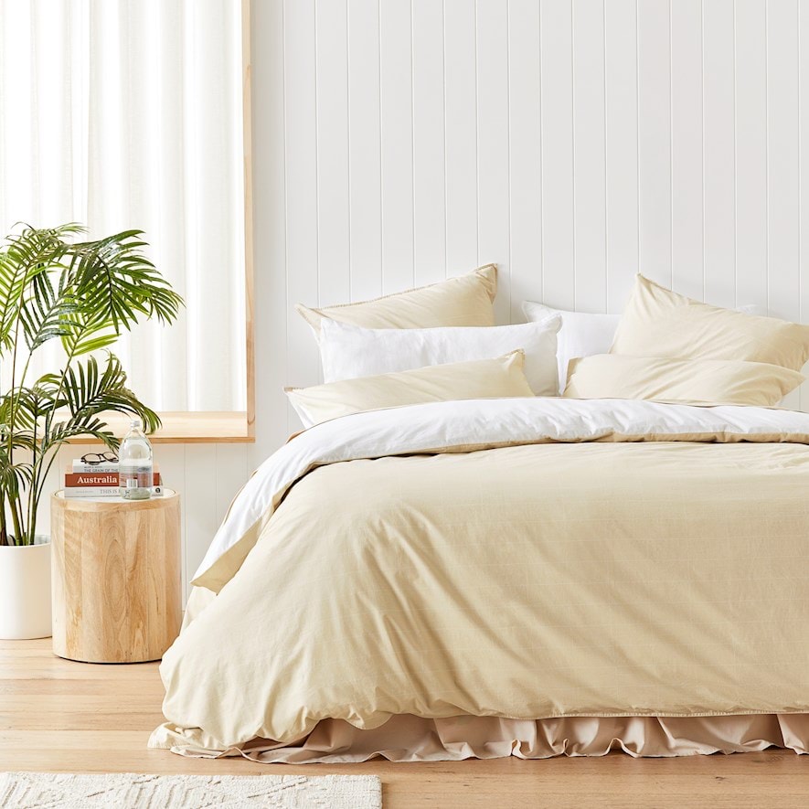 Stonewashed Cotton Sand Sketched Brick Pillowcases | Adairs