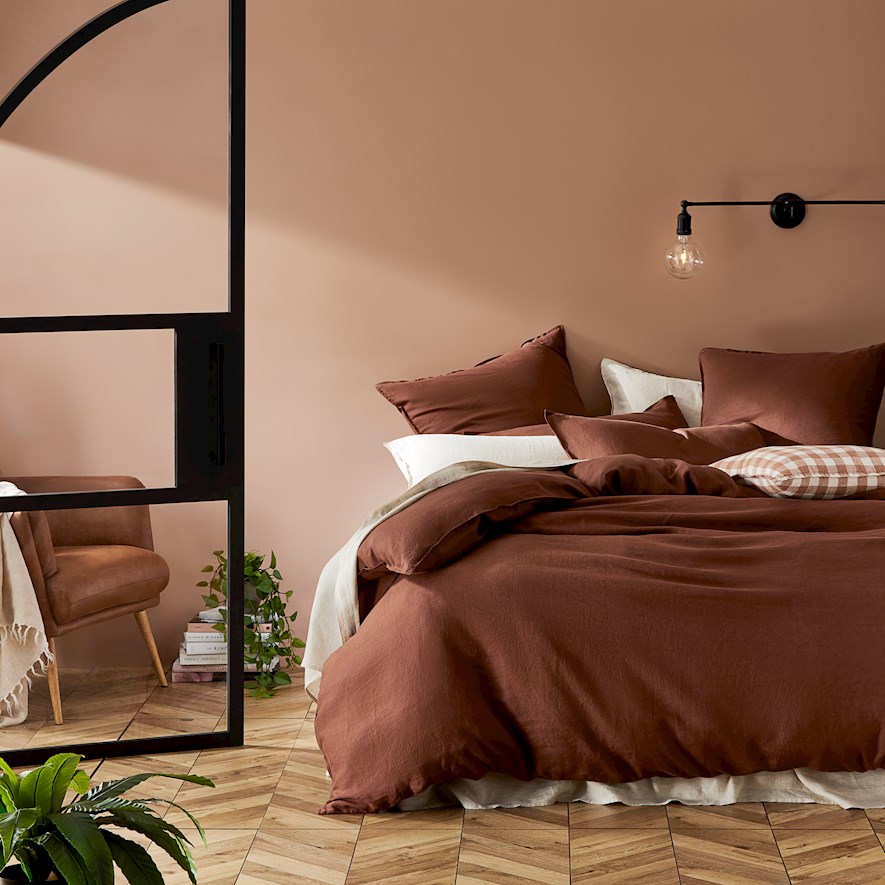 Home Republic - Vintage Washed Linen Pecan Brown Quilt Cover Separates ...