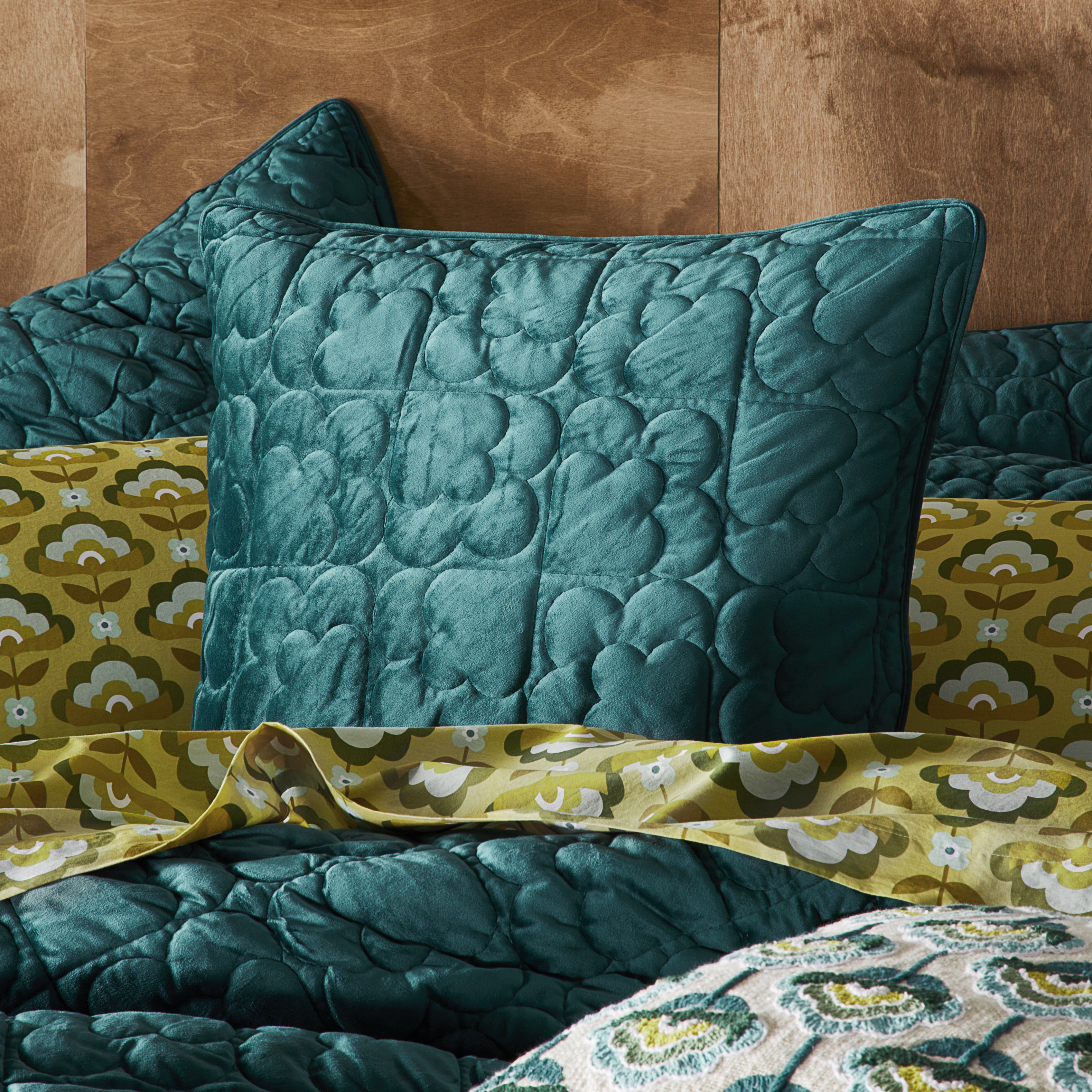 Everly Teal Velvet Quilted Quilt Cover Separates | Adairs