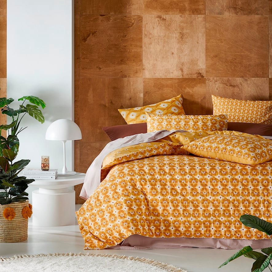 Wilma Mustard Quilted Quilt Cover Separates | Adairs