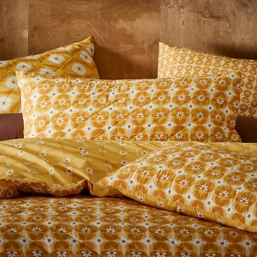 Wilma Mustard Quilted Quilt Cover Separates | Adairs