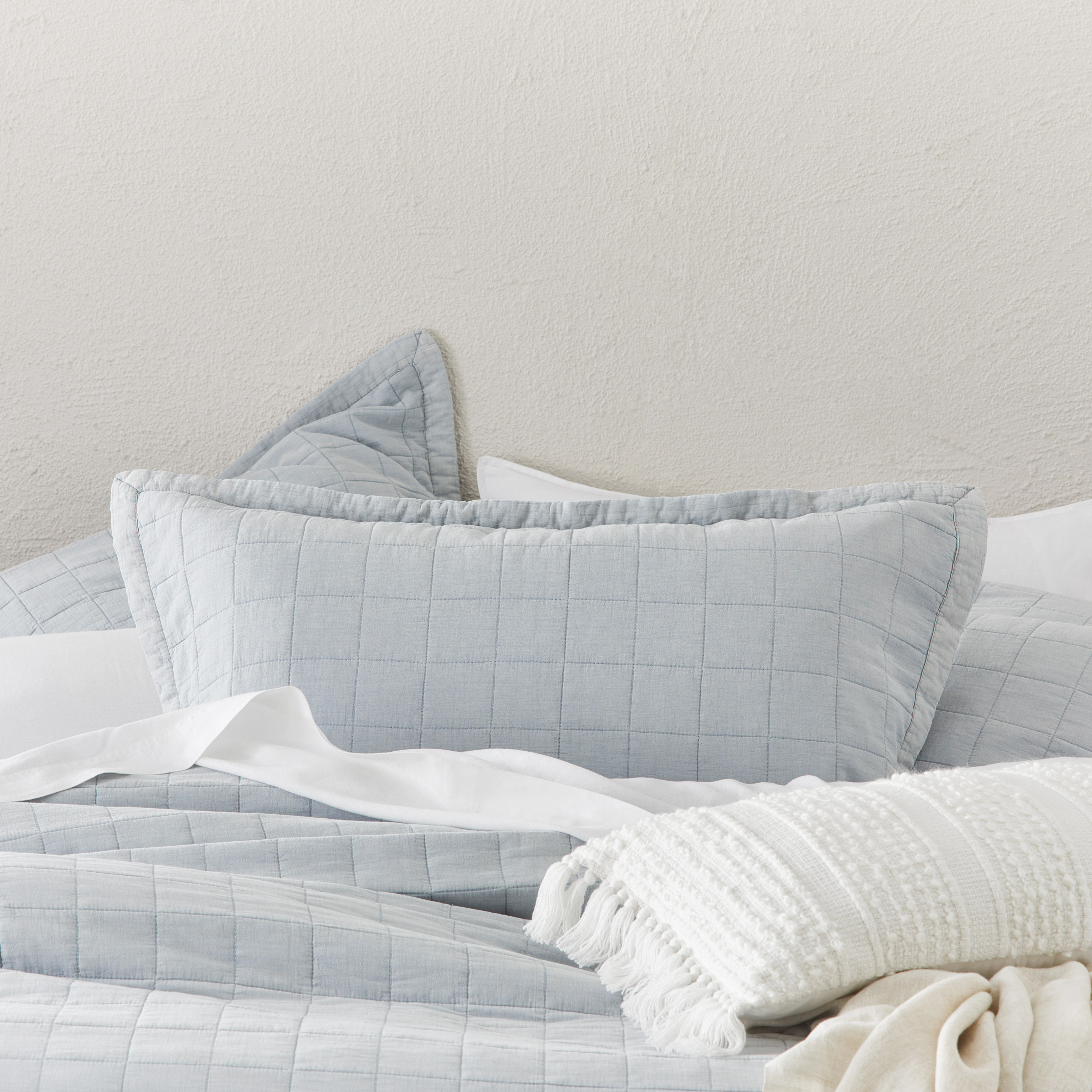 Mosman Soft Blue Quilted Quilt Cover Separates | Adairs
