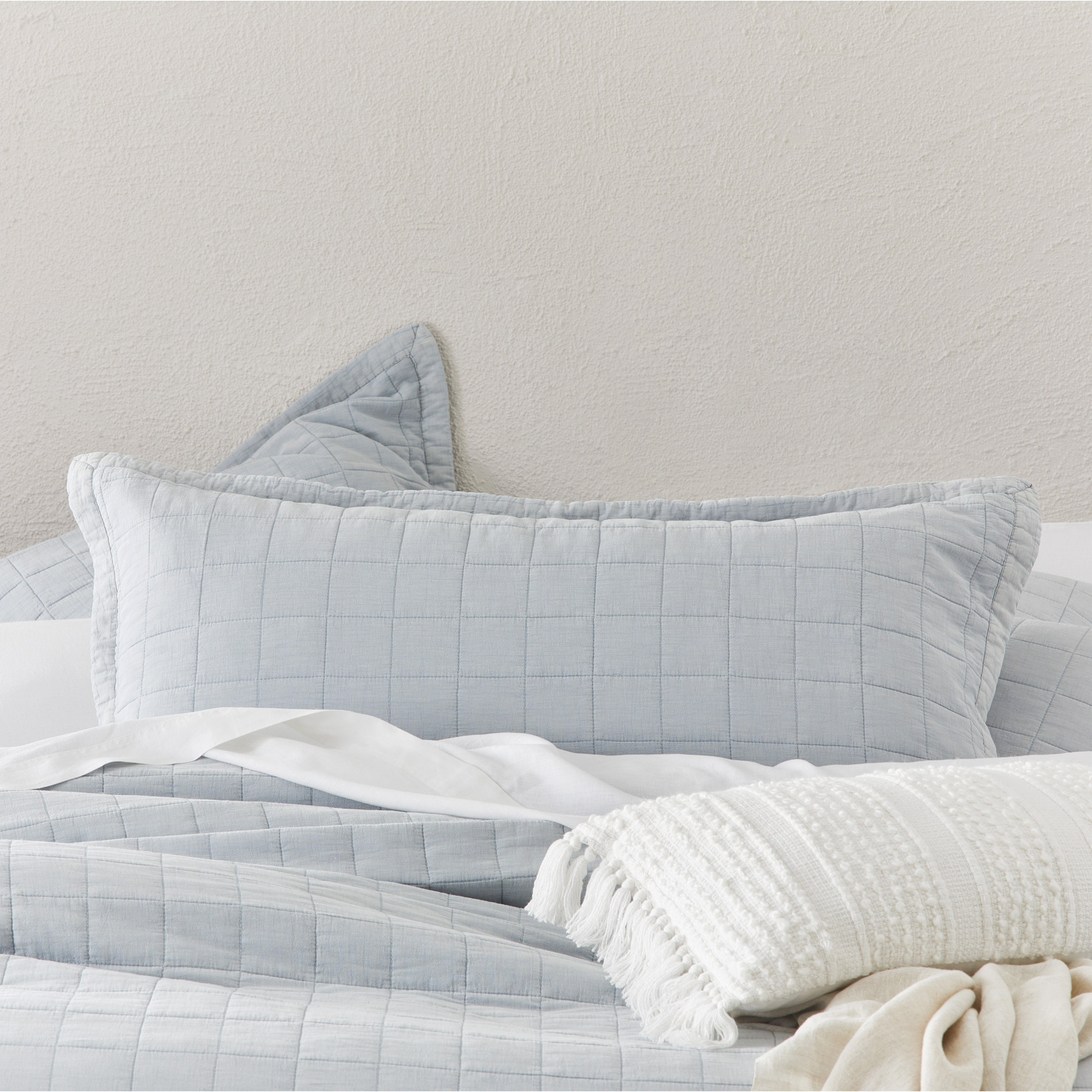 Mosman Soft Blue Quilted Quilt Cover Separates | Adairs
