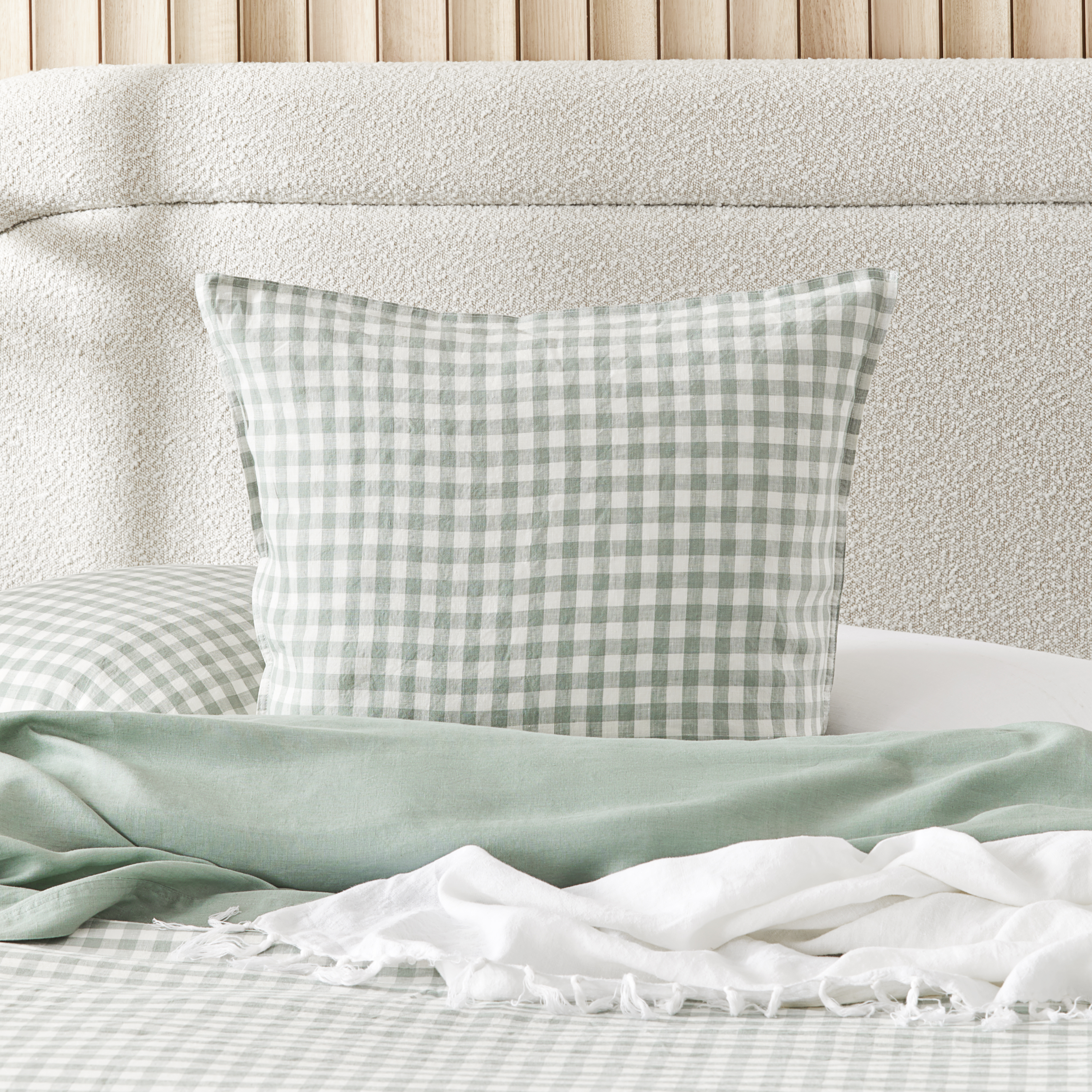 Vintage Washed Linen Eucalyptus Check Quilt Cover Separates | Adairs