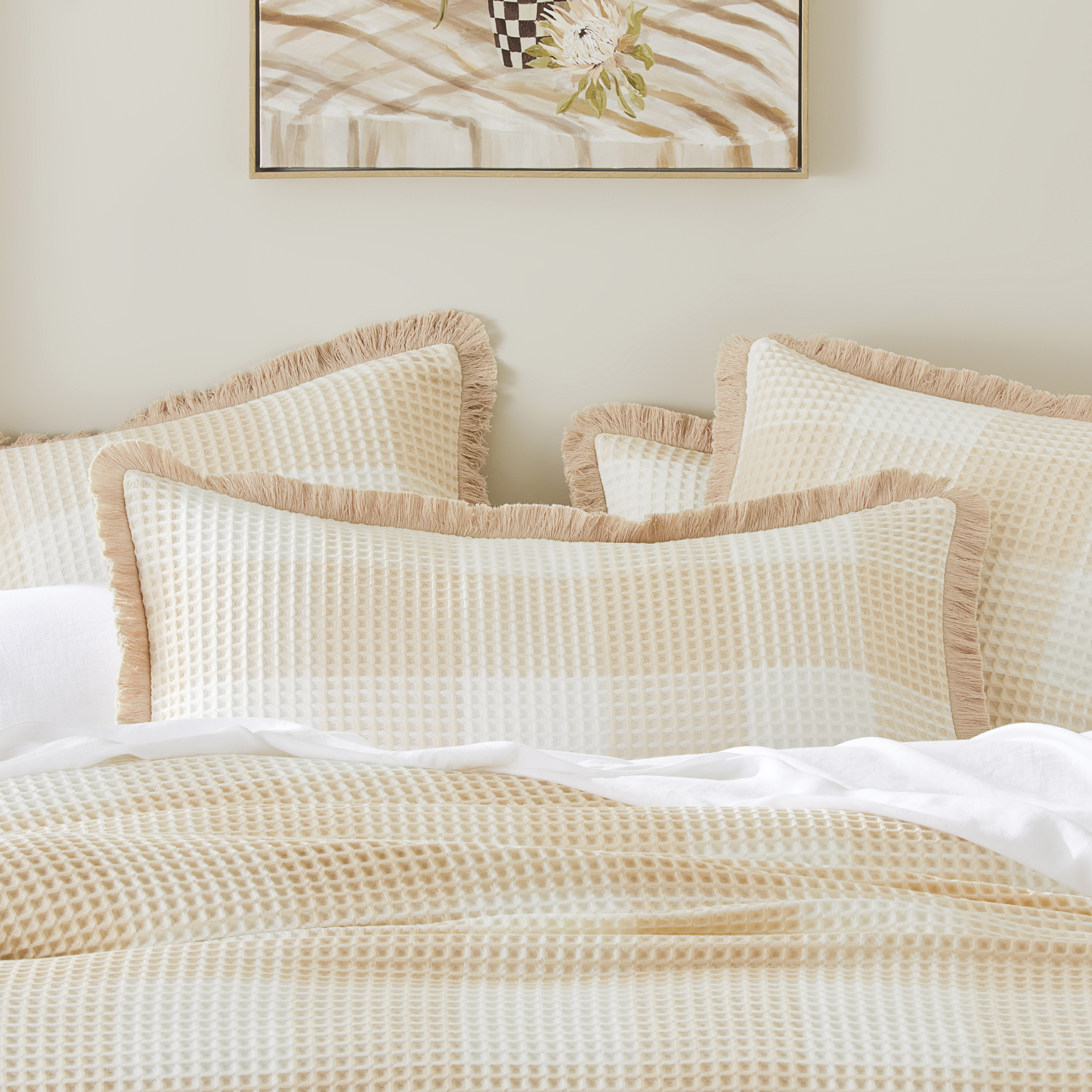 Harlem Waffle Check Pink Sand Quilt Cover Separates | Adairs