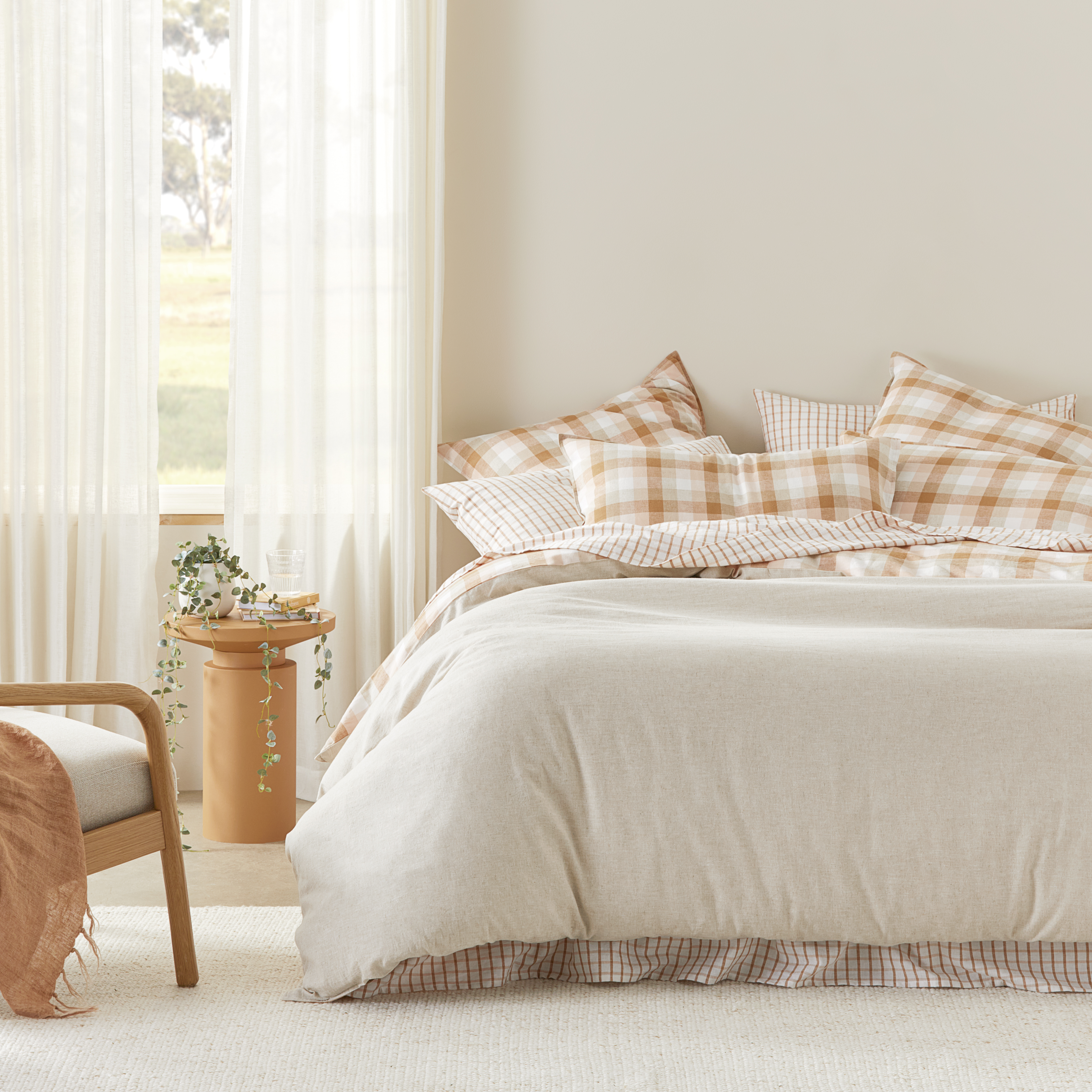 Vintage Washed Linen Cotton Earth Check Quilt Cover Set + Separates ...