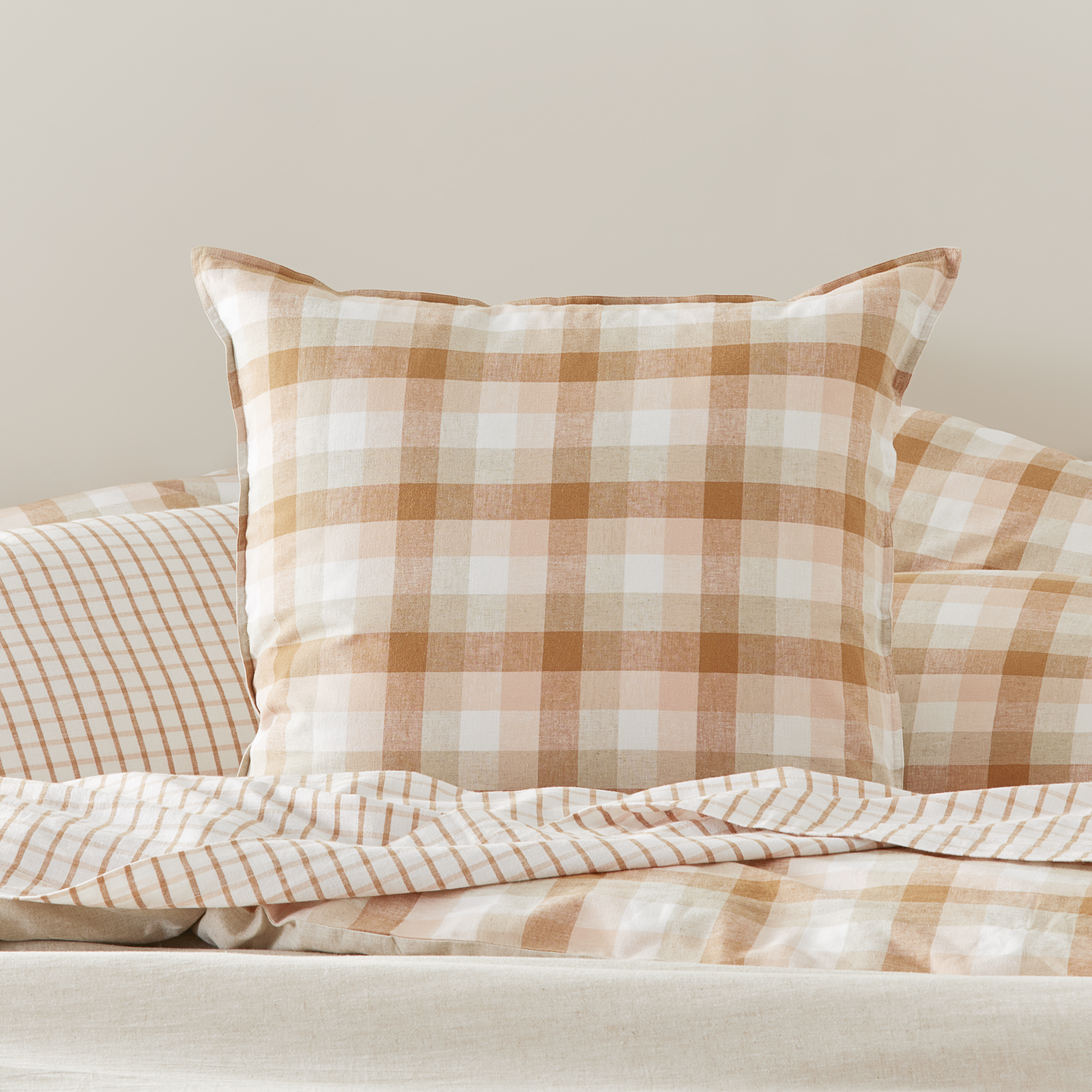 Vintage Washed Linen Cotton Earth Check Quilt Cover Set + Separates ...