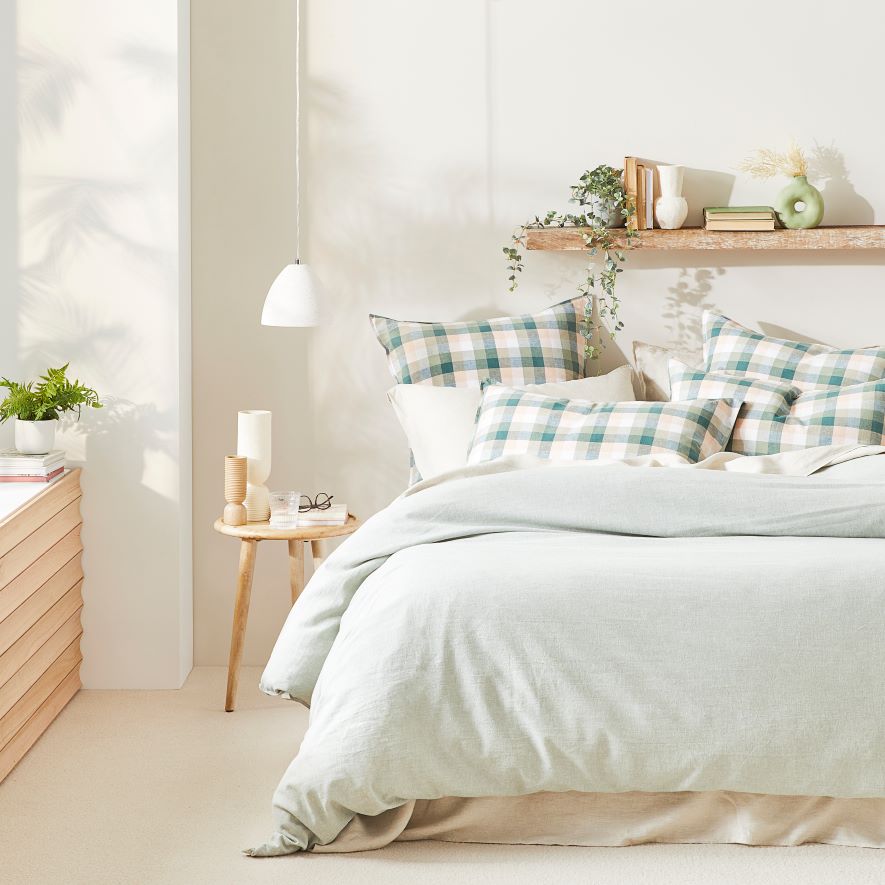 Vintage Washed Linen Cotton Greenery Check Quilt Cover Set + Separates ...