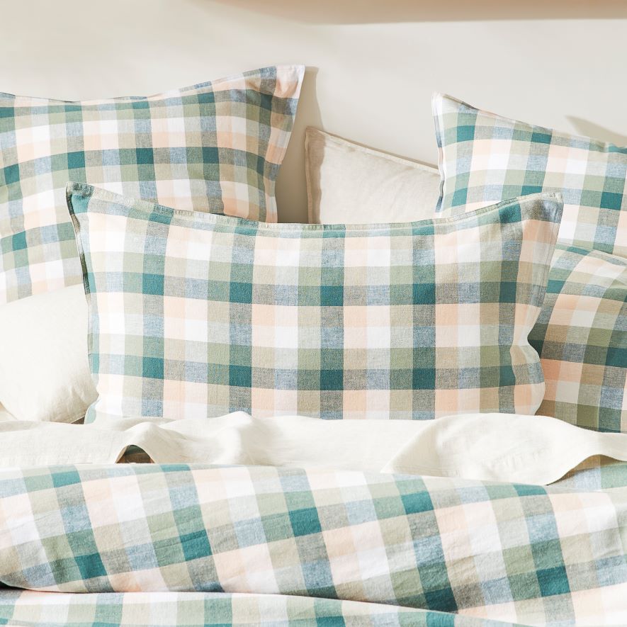 Vintage Washed Linen Cotton Greenery Check Quilt Cover Set + Separates ...