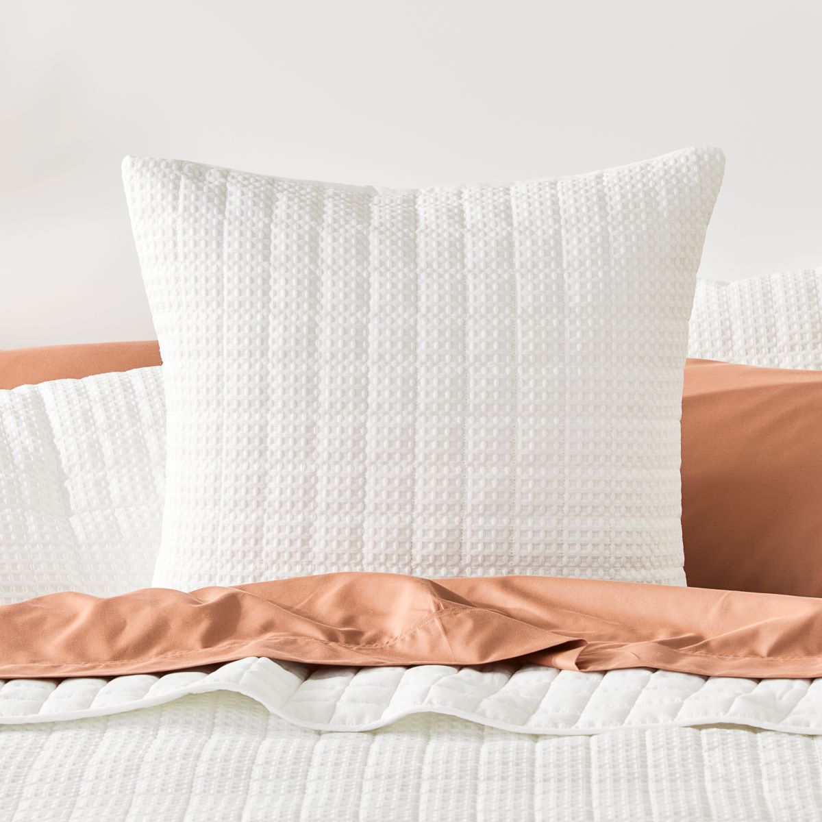 Adairs - Windsor Waffle White Quilted Coverlet + Pillowcases