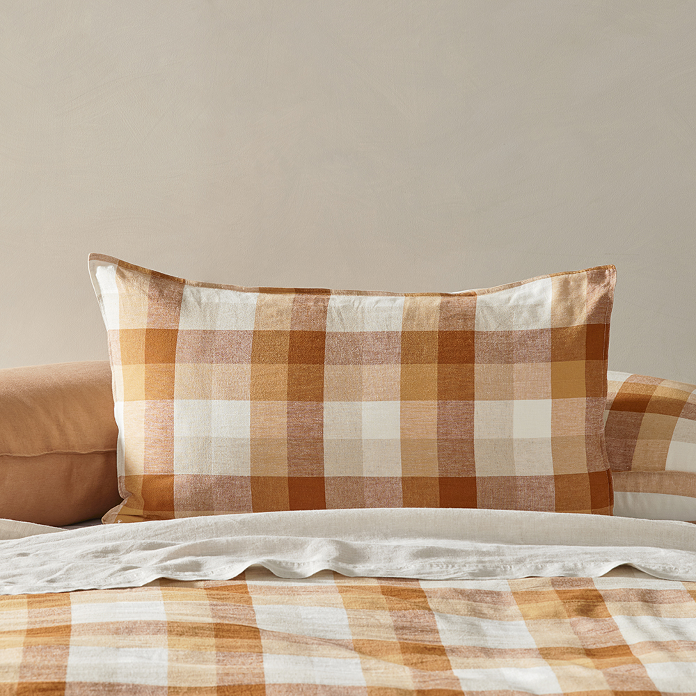 Vintage Washed Linen Cotton Spice Check Quilt Cover Set + Separates ...