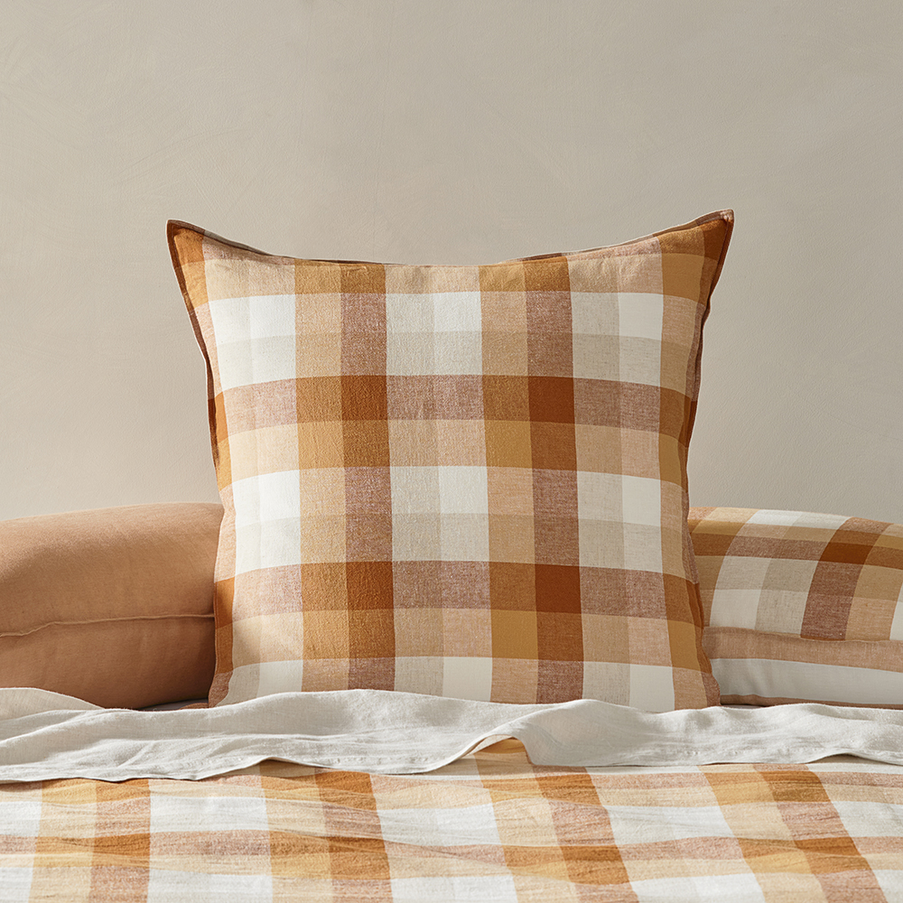 Vintage Washed Linen Cotton Spice Check Pillowcases | Adairs