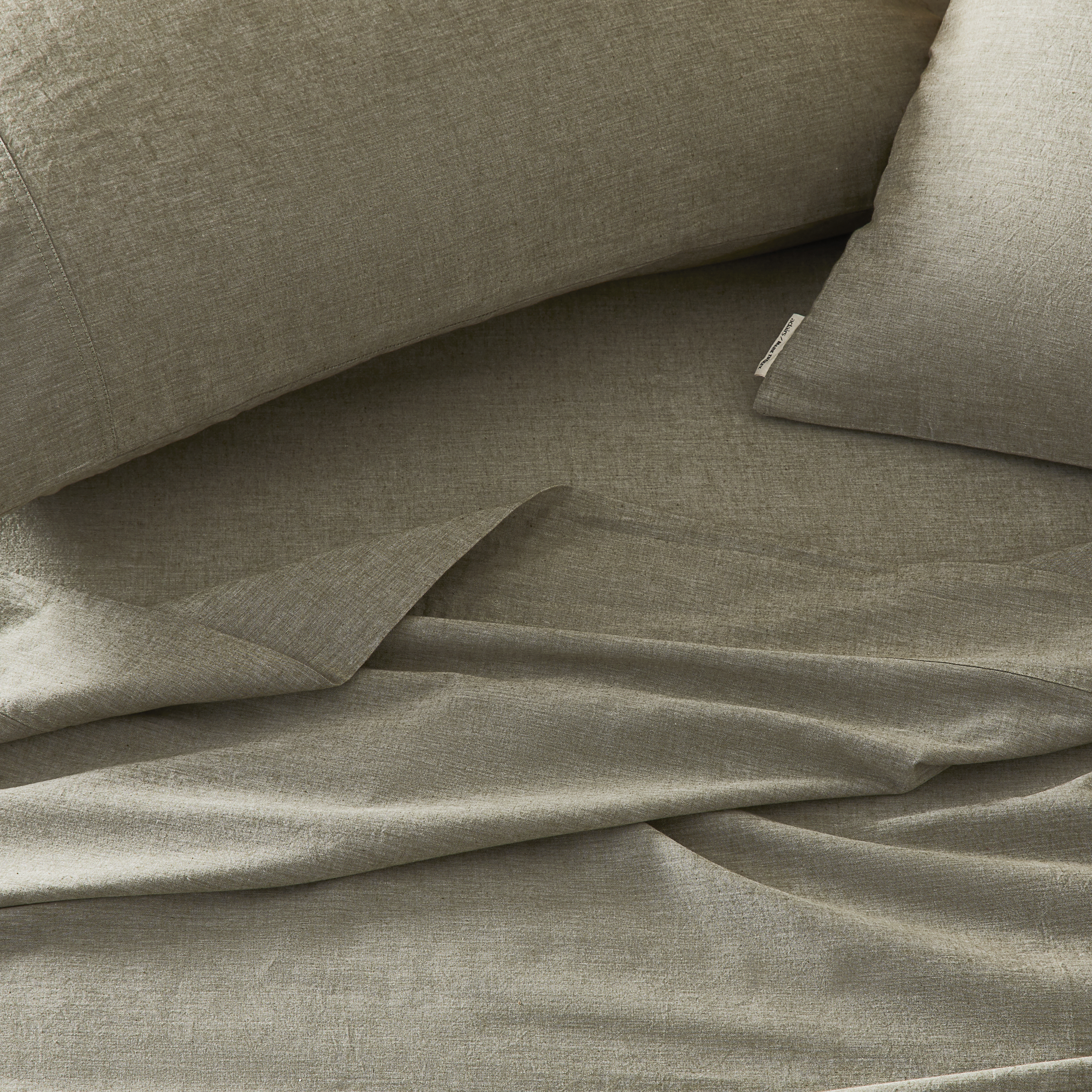 Organic Cotton Chambray Olive Sheet Set + Pillowcases | Adairs
