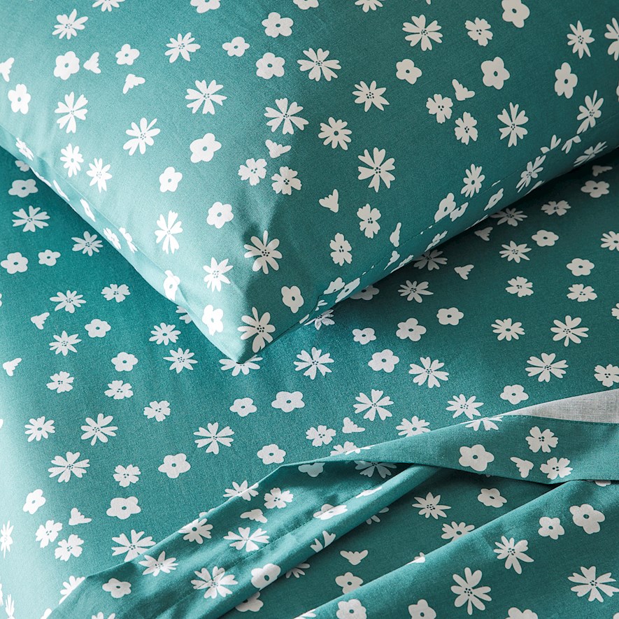 Perfect Green Floral Cotton Percale Sheet Set | Adairs